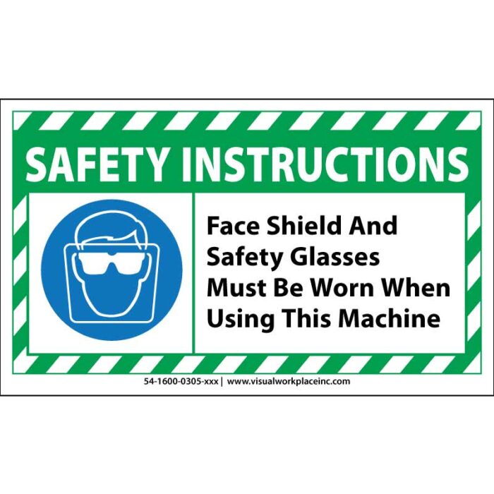 ANSI PolyLabel: Safety Instructions - Face Shield Safety Glasses 5pk - Visual Workplace, Inc.
