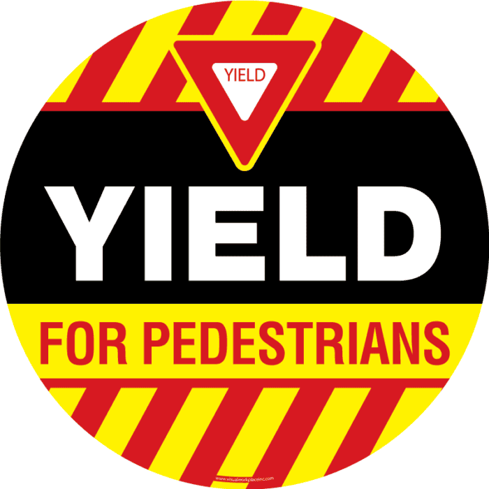 Floor Decal Round: Yield For Pedestrians - Visual Workplace, Inc.